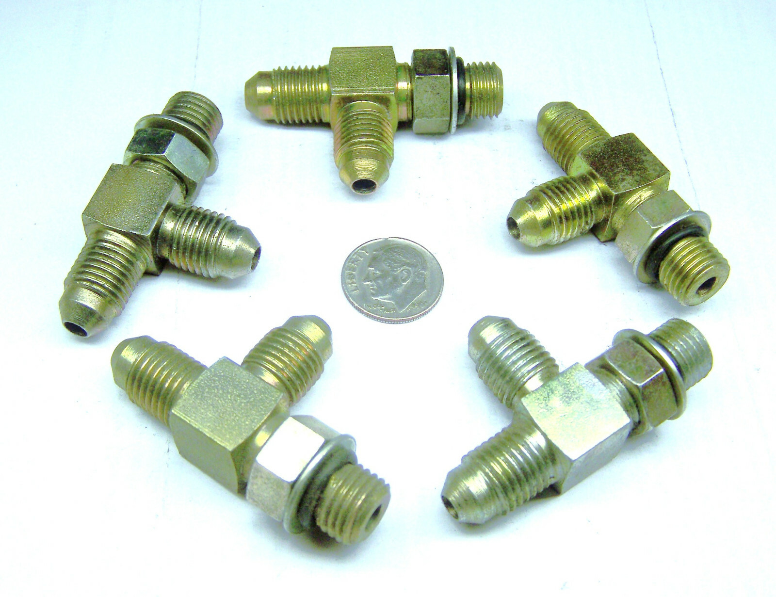 5 HYDRAULIC 6804-4-4-4 NOS RUN TEE 1/4" MALE JIC37 X 1/4" MALE ORB X 1/ ...