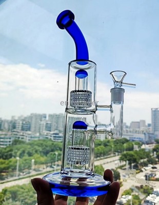blue 10" THICK two matrix Beaker BONG Glass Water Pipe rig Hookah 14mm ...