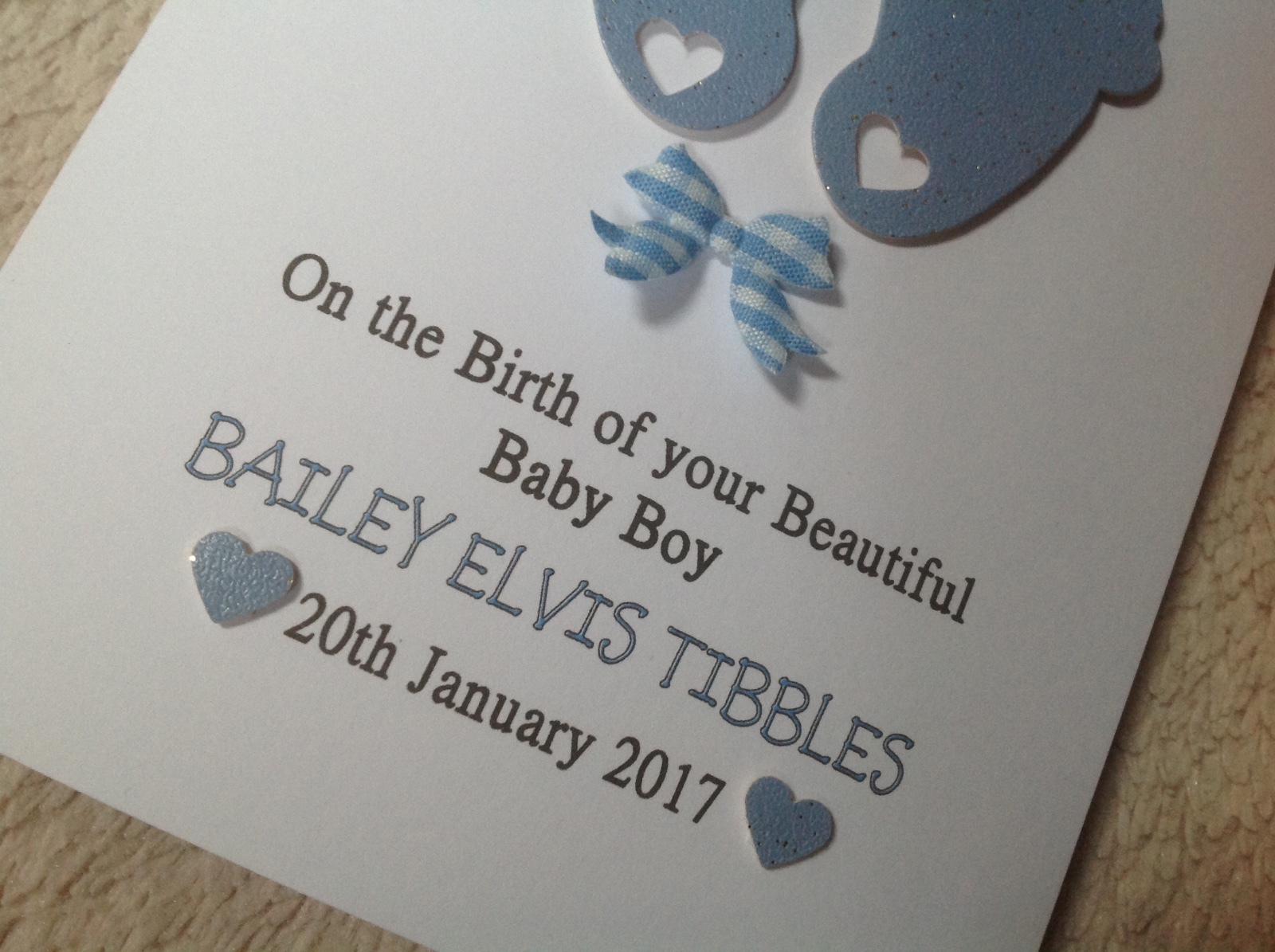Handmade personalised new baby boy card- personalised with parent ...