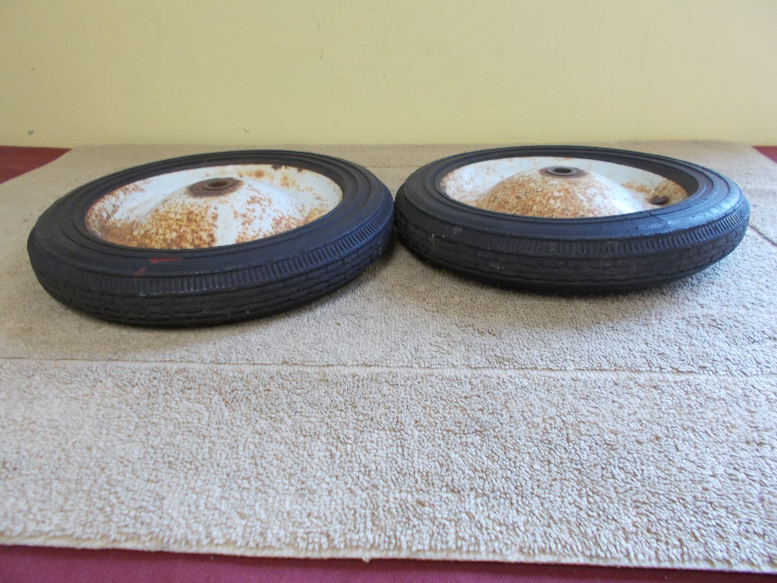 VINTAGE CHILDS KIDS TOY PULL WAGON PAIR TIRES HARD RUBBER PEDAL CAR ...