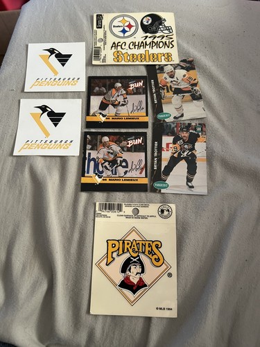 MARIO LEMIEUX (PITTSBURG) Card Lot- 4 Decal Lot Clark Bun- & Parkhurst ...