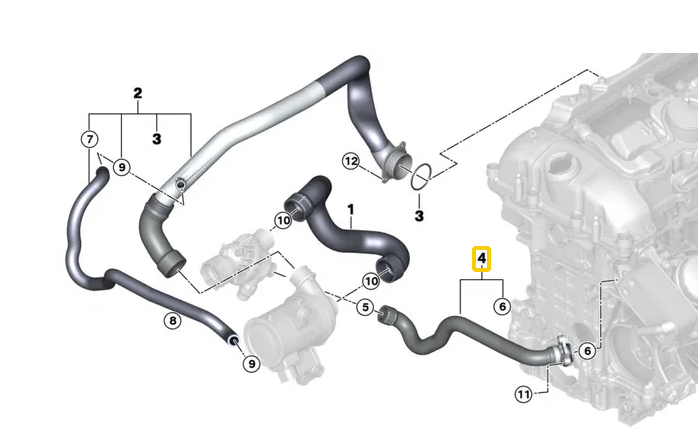 1 Water Hose Thermostat Housing To Engine for BMW X5 X6 F15 F16 N55 ...