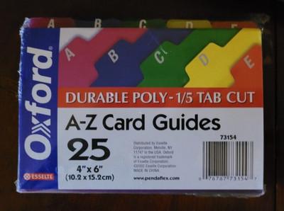 73154 Oxford Poly Index Card Dividers A-Z Guides 4" x 6" Durable 1/5 ...