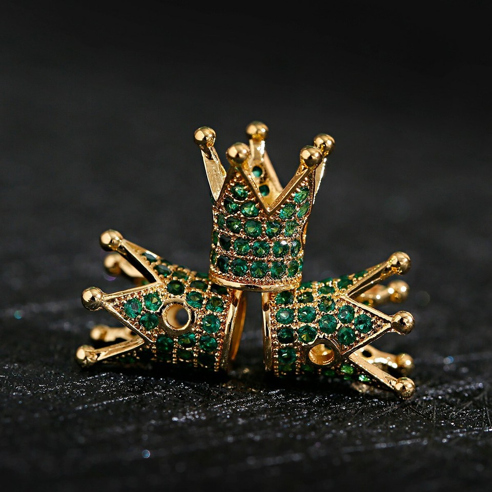 5/10pc Brass Micro Pave Cubic Zirconia Ball Crown Beads Loose Spacer ...