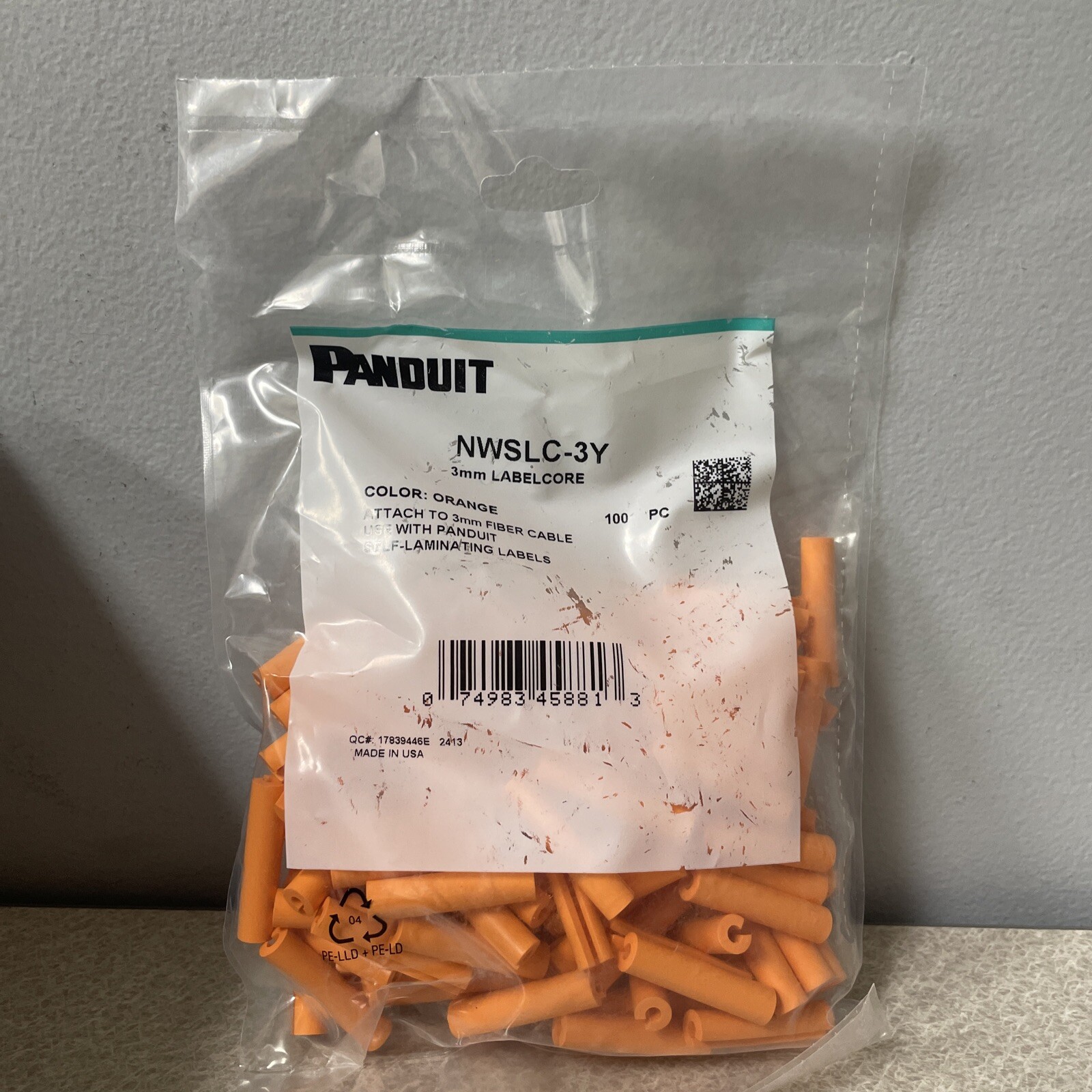 (QTY 1) Pack of 100 Panduit NWSLC-3Y Orange Cable ID Sleeve 3mm Simplex ...