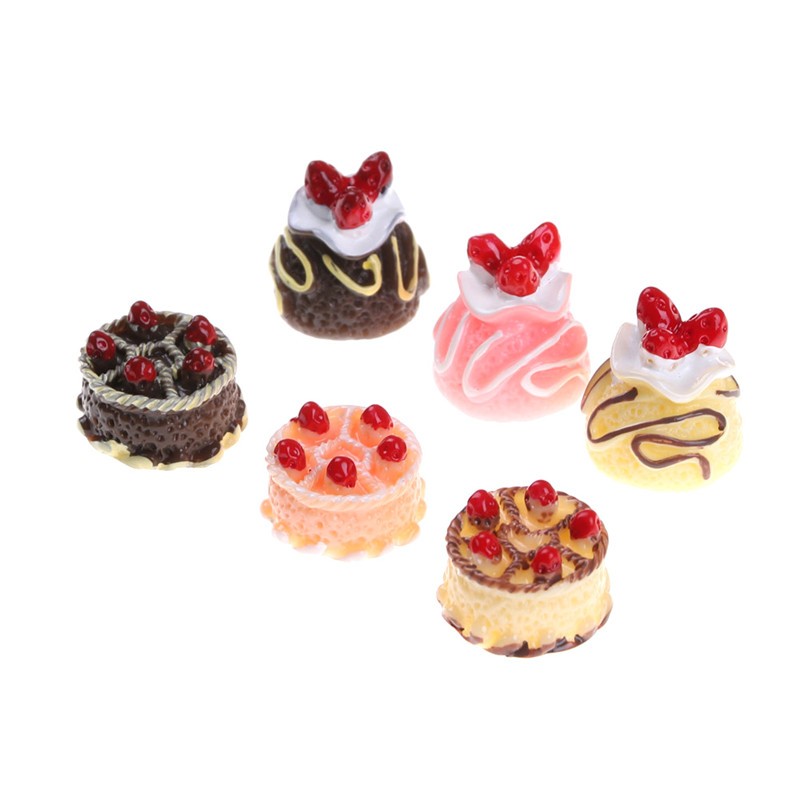 6pcs Dessert 3D Resin Cream Cakes Miniature food Dollhouse Accessori F ...