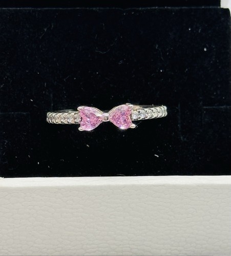 PANDORA 925 ALE Silver Pavé Sparkling Pink Bow Ring Size 8 with Box ...