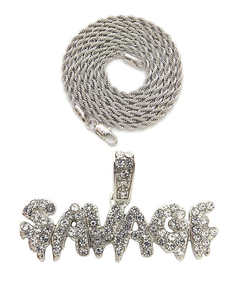 Iced Bling Drip SAVAGE 21 Pendant & 24" Box, Cuban, Rope Chain Hip Hop ...