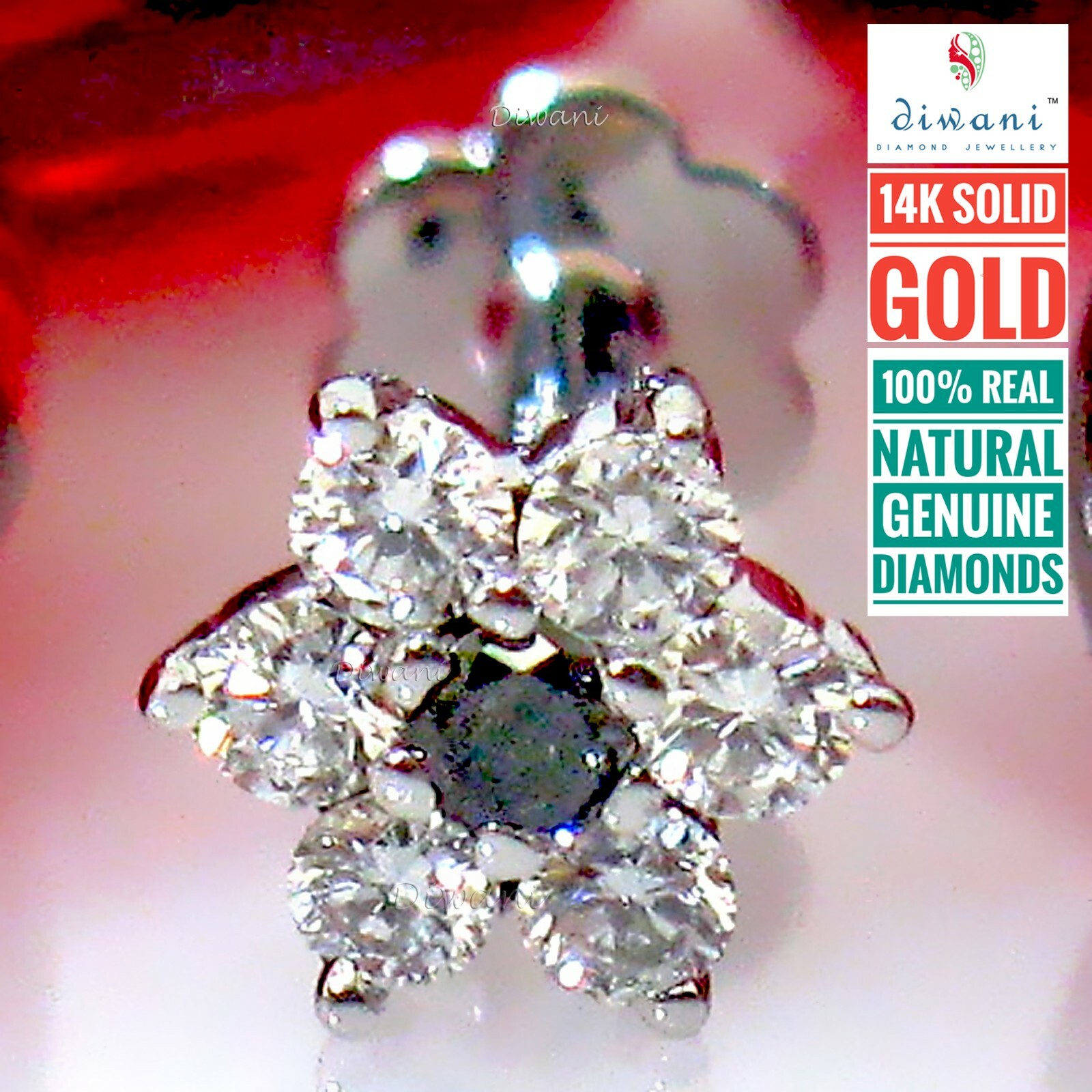 Natural White & Black 7 Diamonds Flower Nose Lip Labret Stud Piercing ...