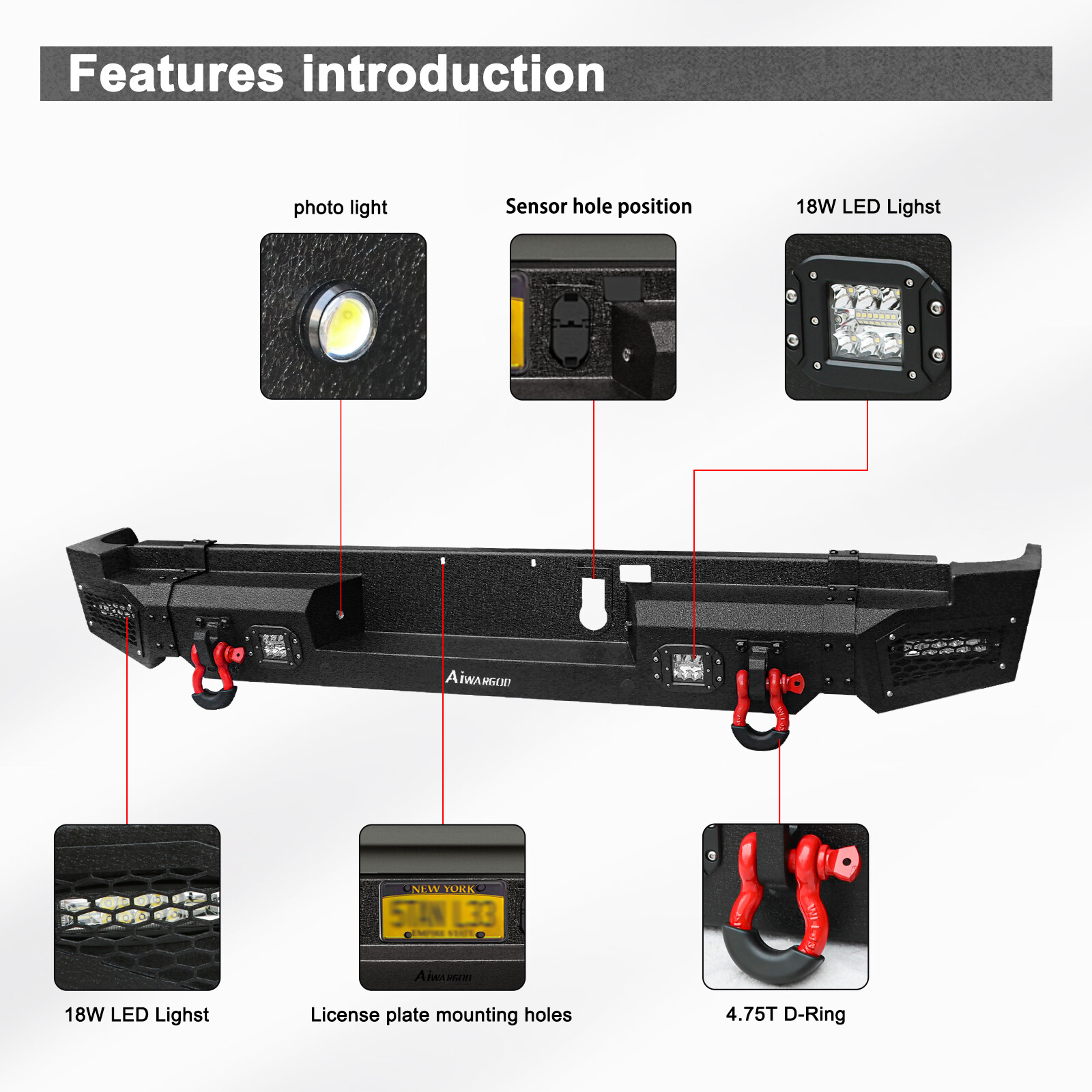 Front Rear Bumper w/Winch & LEDs & D-Rings For 2019-2022 Dodge RAM 1500 ...