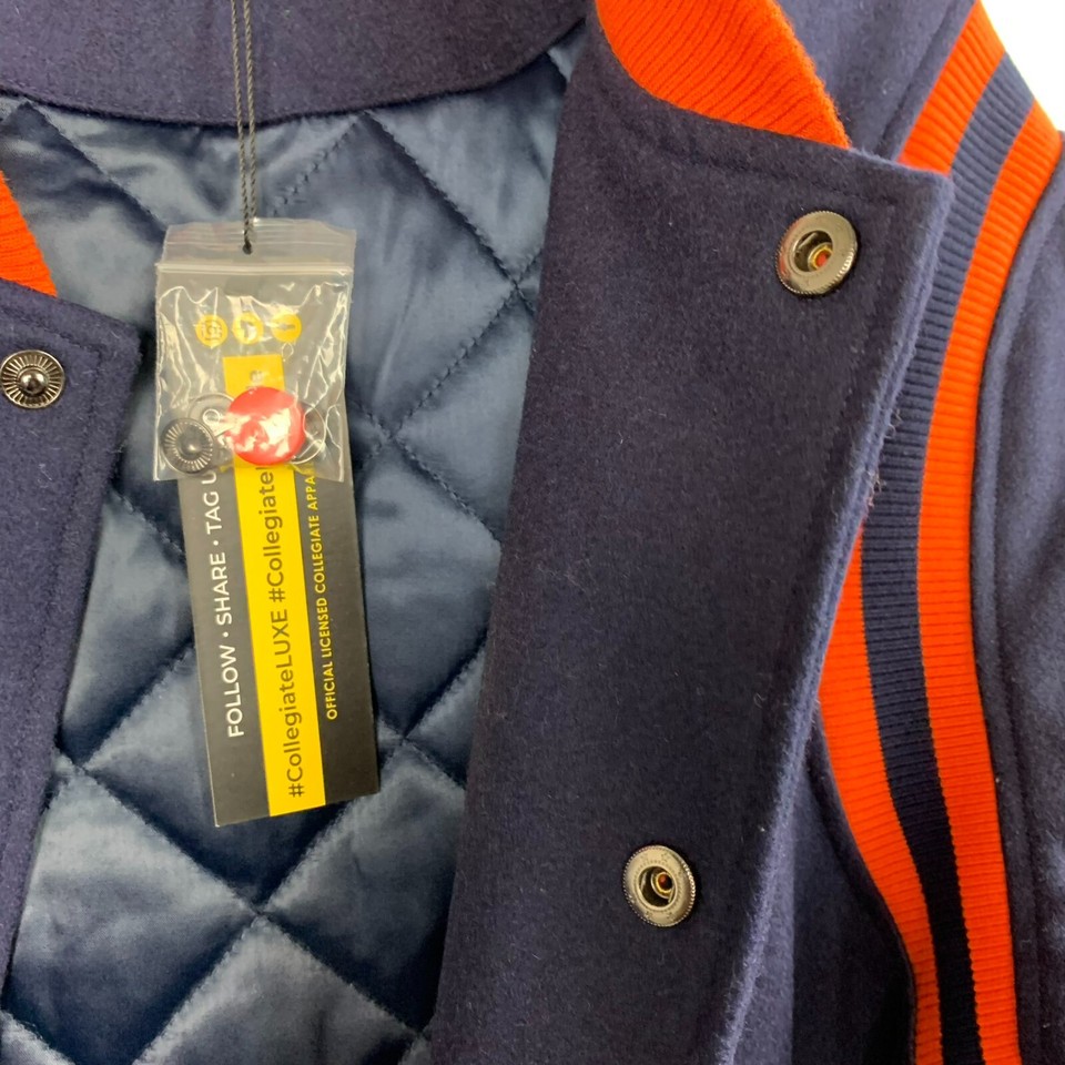 Collegiate Luxe Varsity Jacket Logo Navy/Orange Snaps Pocket Quilt ...