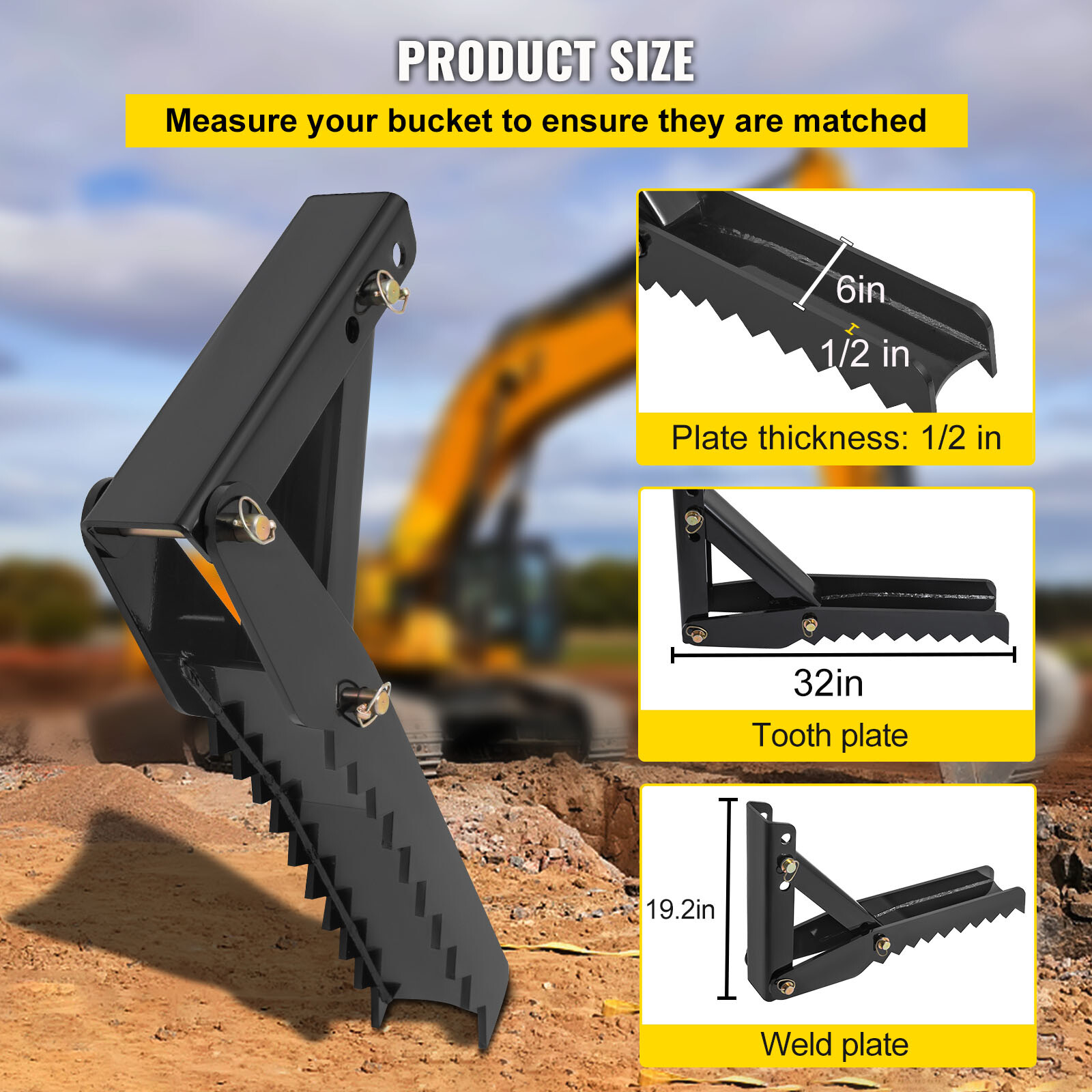 VEVOR 32" Backhoe Thumb 1/2" Steel Plate Excavator Universal Claw for ...
