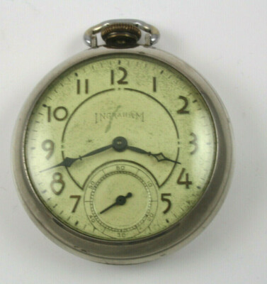Antique Ingraham Chrome Colored Pocket Watch Made in USA WORKING | eBay