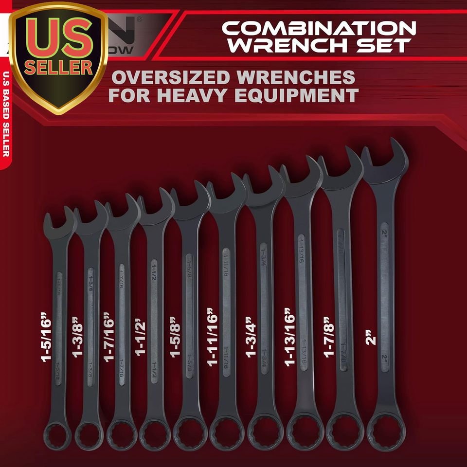 Large Combination Wrench Set SAE 1-5/16 to 2In - Standard 10 Piece ...
