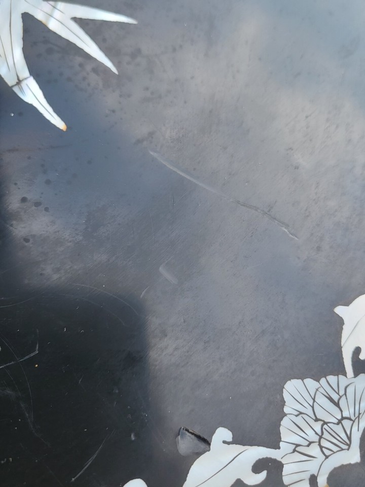 Vtg Chinoiserie Black Lacquer MOP Shell Inlay Oriental Drum Stool ...