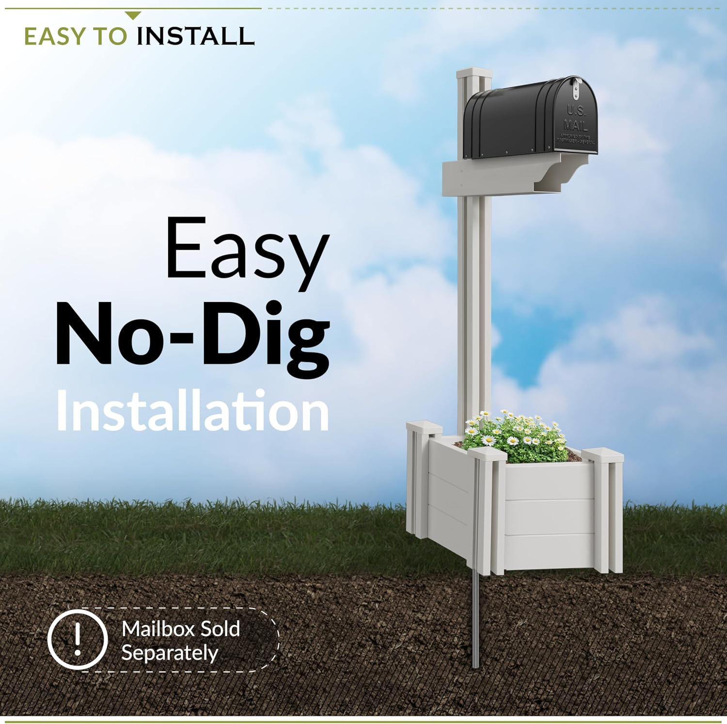 Zippity Majestic Mailbox Post W/Planter Box, White Vinyl DIY No Dig Kit ...