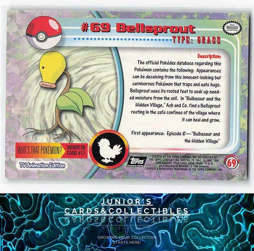 Bellsprout 1999 Topps Pokemon TV Animation Edition Series 1 #69 Topps ...