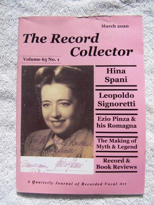 THE RECORD COLLECTOR Magazine 2020 Vol 65 No 1 HINA SPANI Ezio Pinza ...