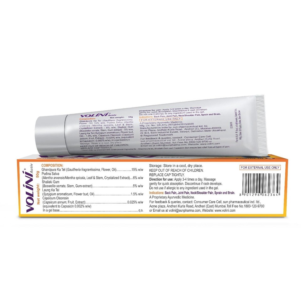 Volini Activ Pain Relief Gel 50 Gm Pack of 2 |Fast Absorption | eBay
