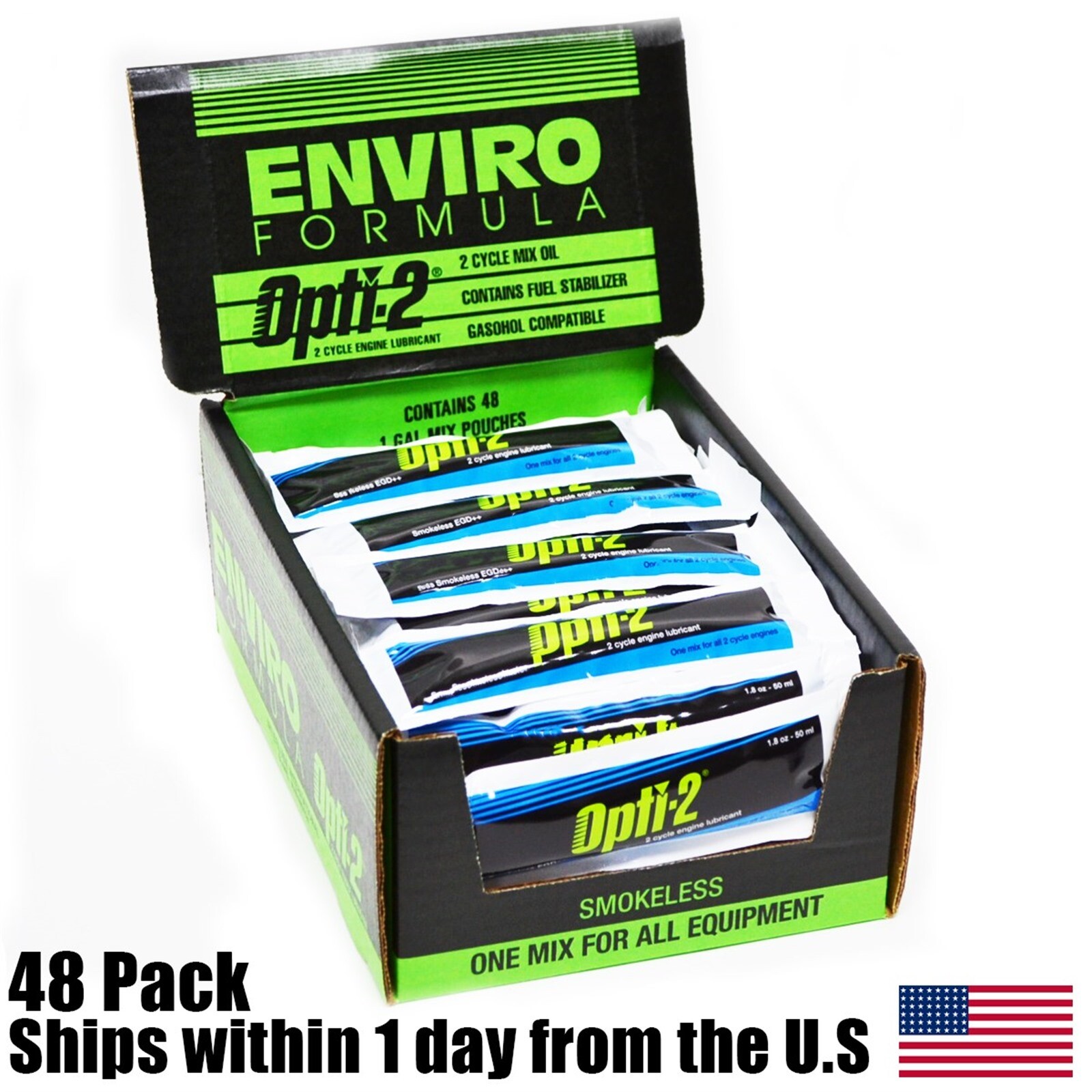 48 Pouches Opti Engine Oil 1.8 oz Tube 2 Cycle Mix for 1 Gallon – Opti ...