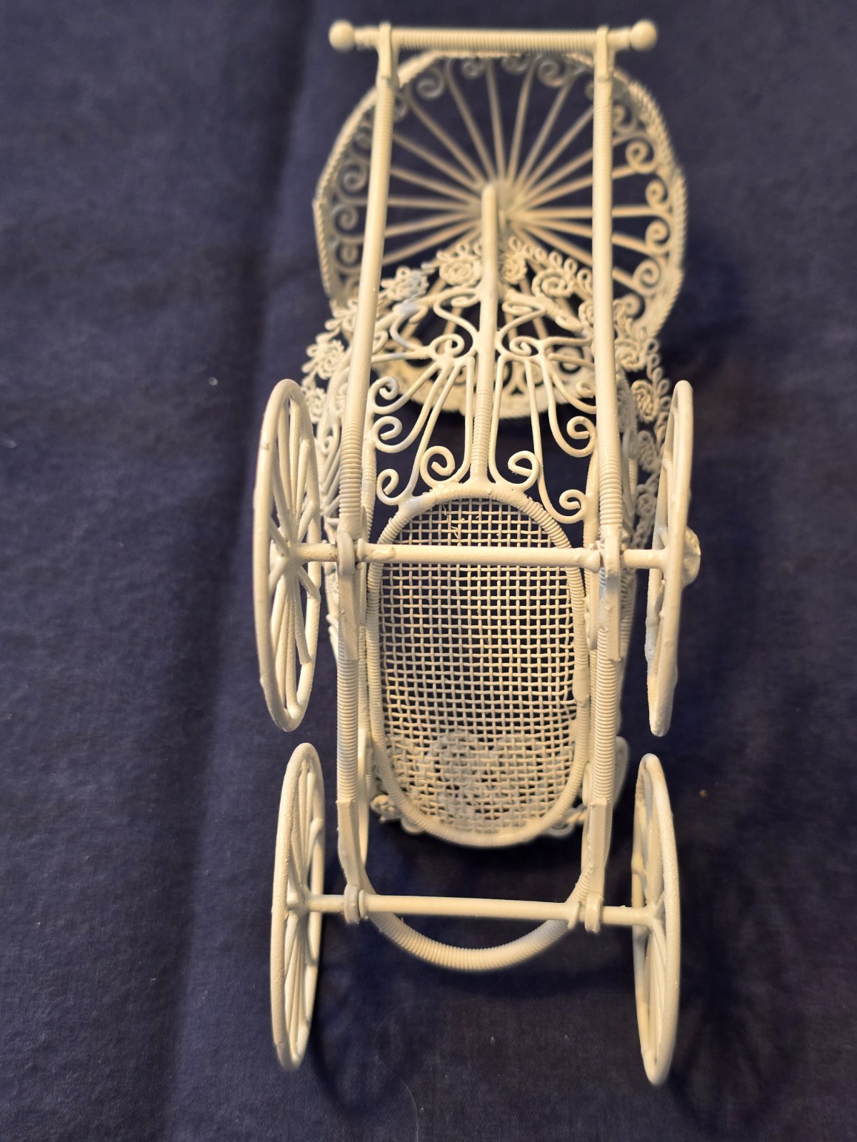 Miniature Dollhouse Metal Rolling BABY CARRIAGE w/umbrella 3" X 5"x 5.5 ...