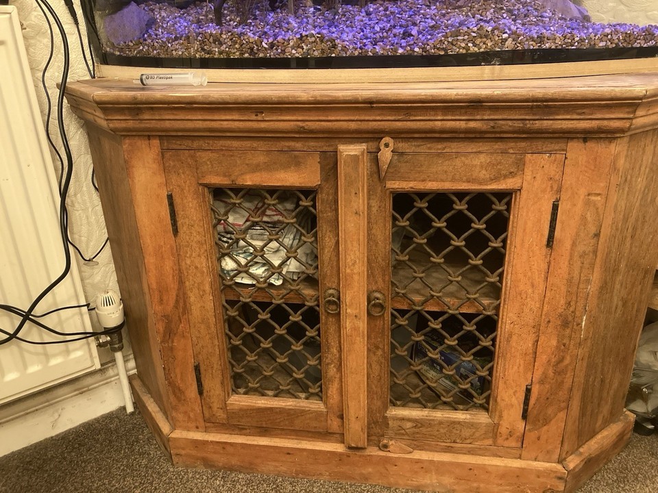 Bow Front Corner Fish Tank Aquarium Fish Tank with Solid Wood Stand and ...