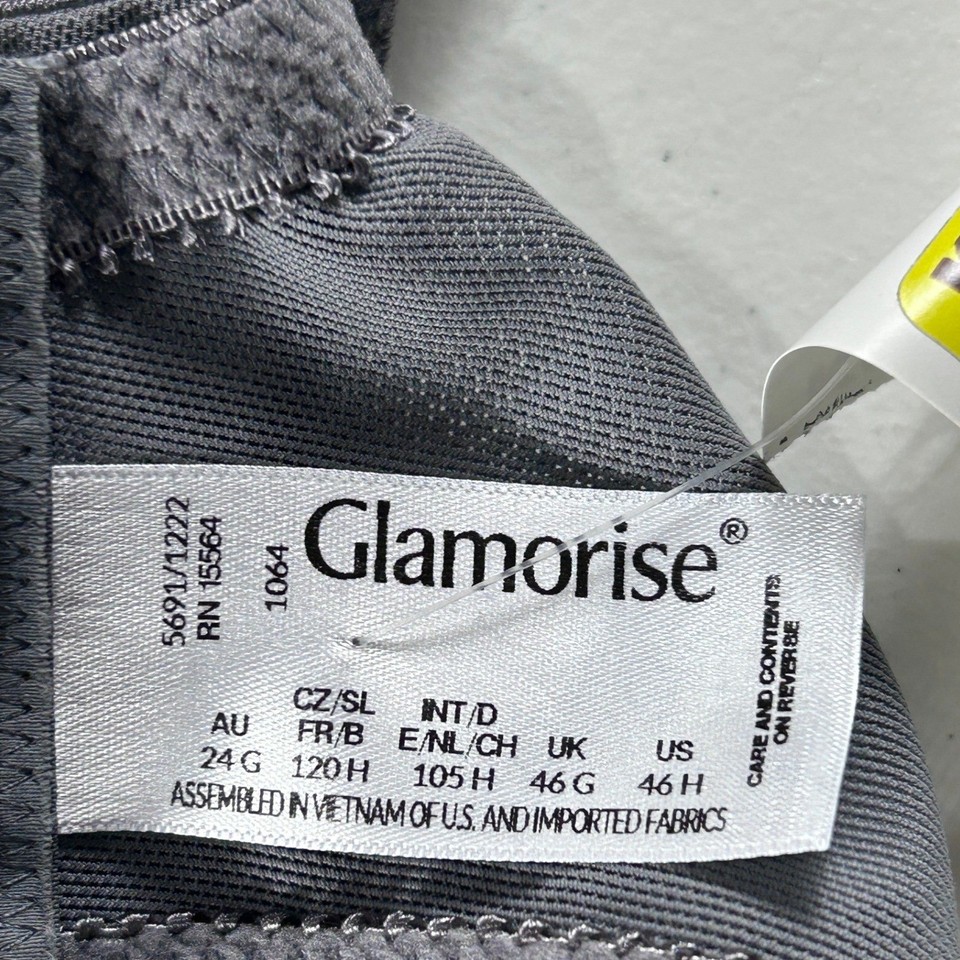 Glamorise Full Coverage Support Bra Gray Full Figure Plus Size 46H NEW ...