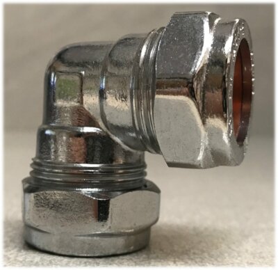 Chrome 22mm Compression 90 Degree Elbow for 22mm Copper or Chrome Tube ...