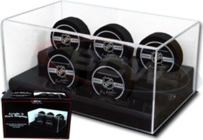 BCW Deluxe Acrylic Black Base Five (5) Hockey Puck Display Case ...