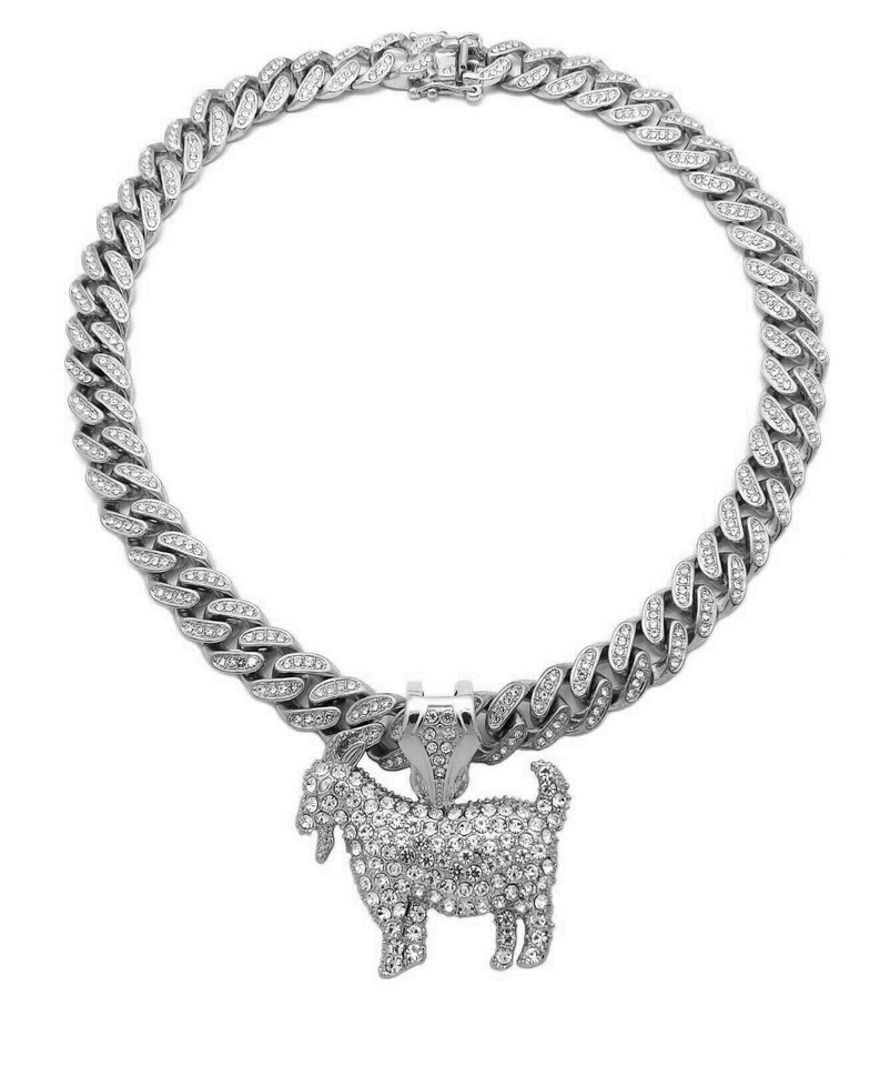 Hip Hop GOAT Bling Pendant & 12mm 18" Iced Box Lock Cuban Choker Chain ...