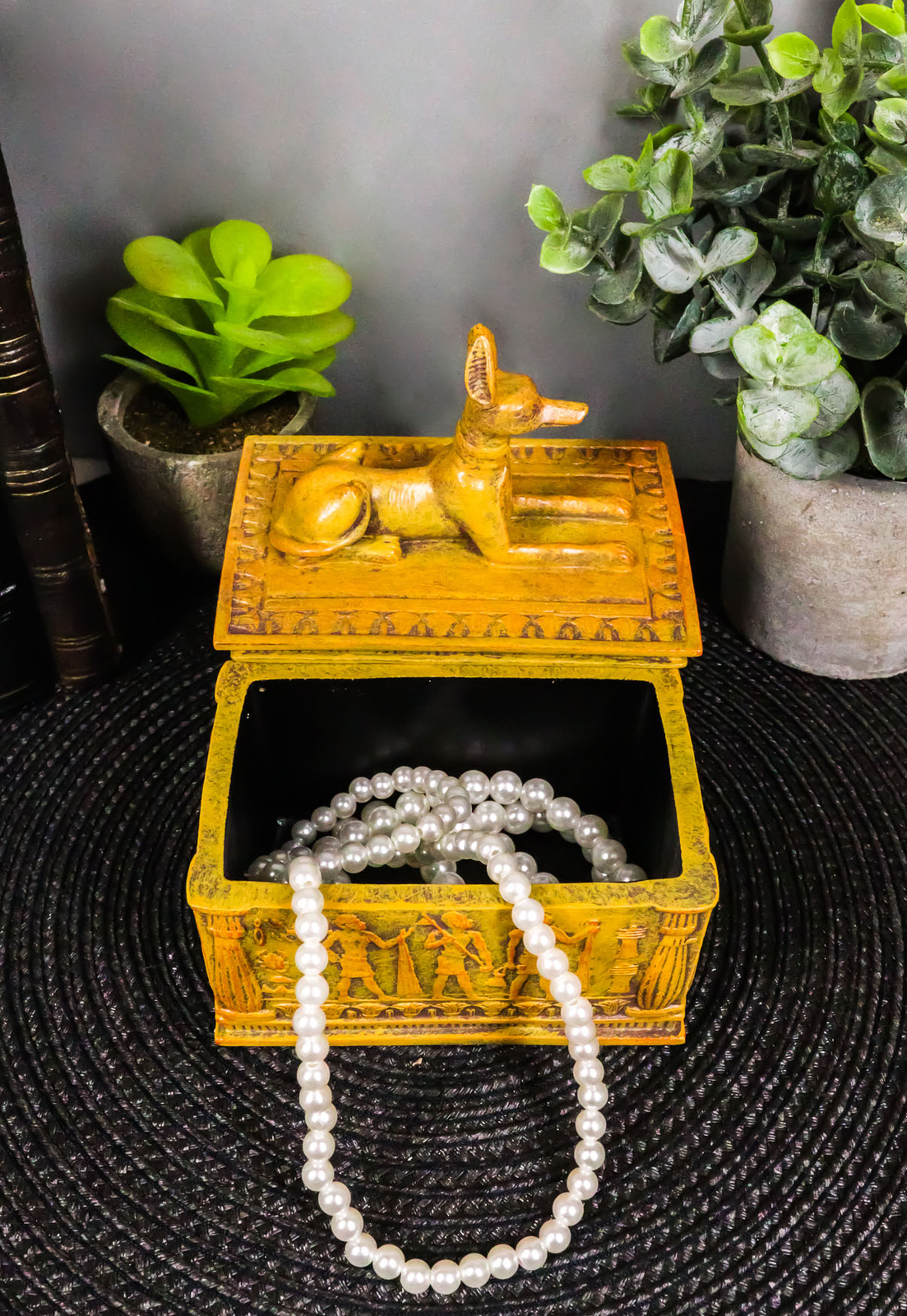 Small Eye Of Horus And Anubis Dog Egyptian Jewelry Box In Sandstone ...