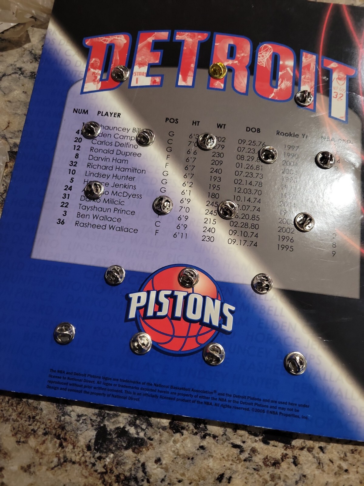 2005 DETROIT PISTONS PIN COLLECTION COMPLETE FULL SET PINS BILLUPS ...