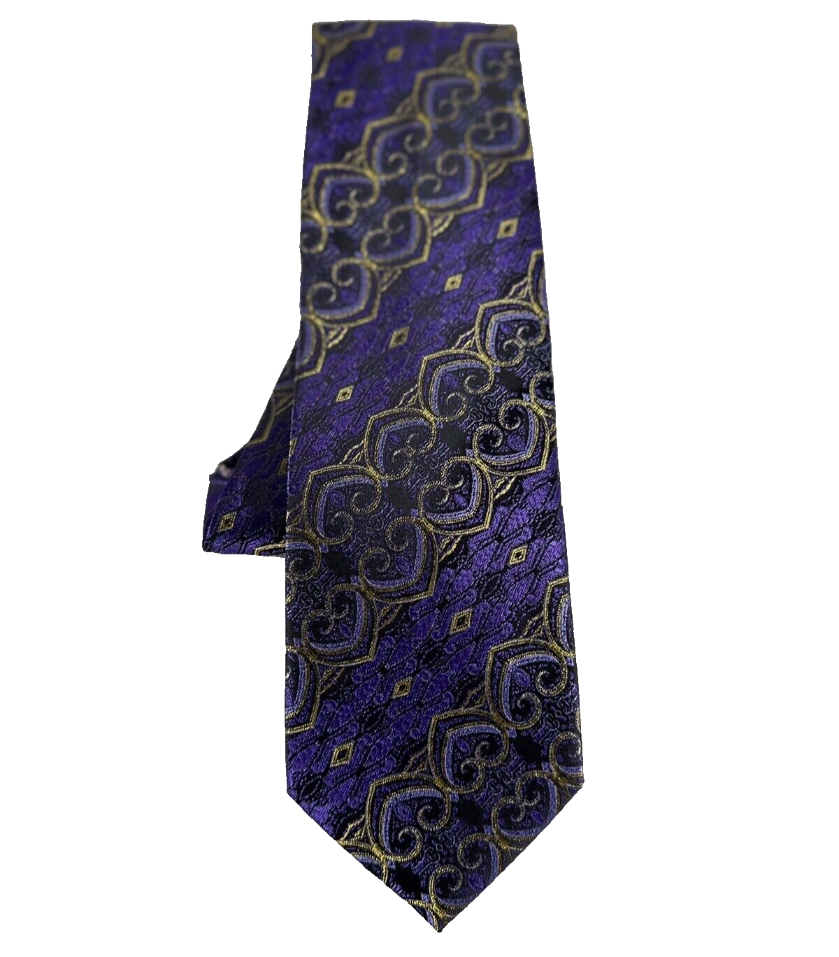Fratello Men's Necktie & Hanky Set Purple Gold Striped Polyester 3.5 ...