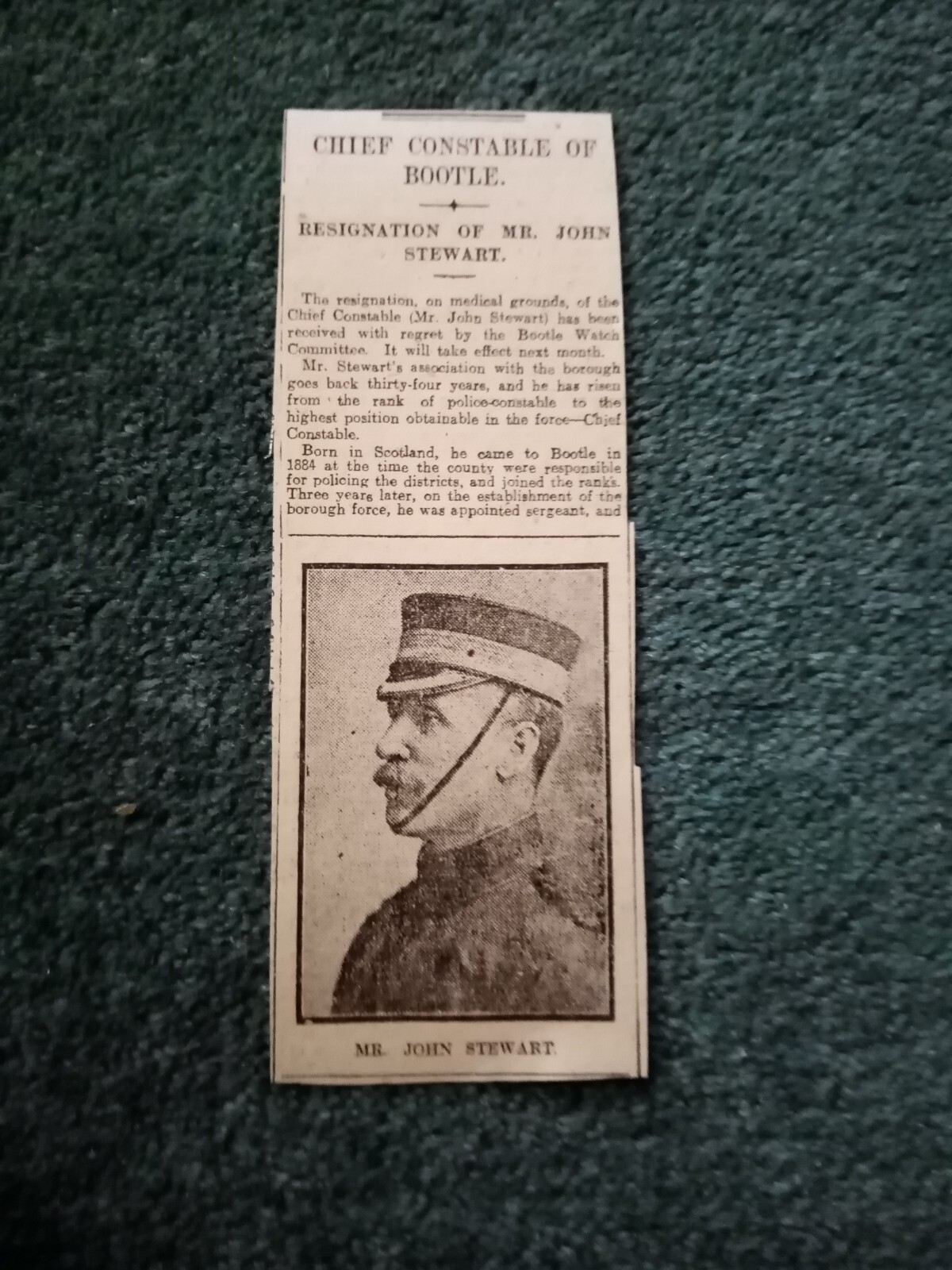 Xm21 Ephemera 1918 Ww1 Article John Stewart Chief Constable Bootle | eBay