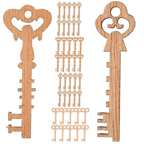 50 Pcs Craft Key Decorations Wooden Ornament Vintage Keys Embellishment ...
