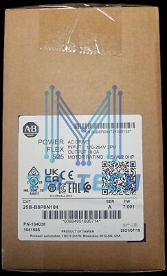 New AB 25B-B8P0N104 PowerFlex 525 Drive 1.5kW Allen-Bradley 25BB8P0N104 ...