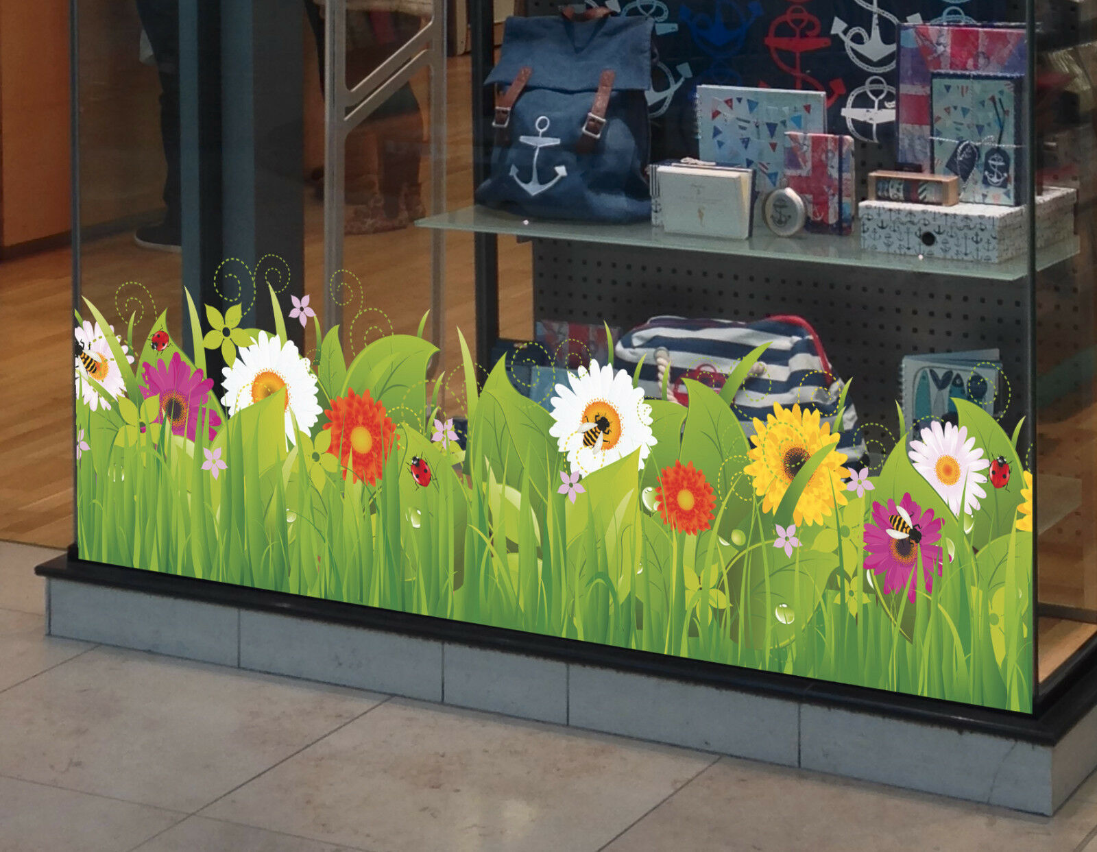 Wild Grass with Flowers and Insects Spring / Summer Window Border Cling ...