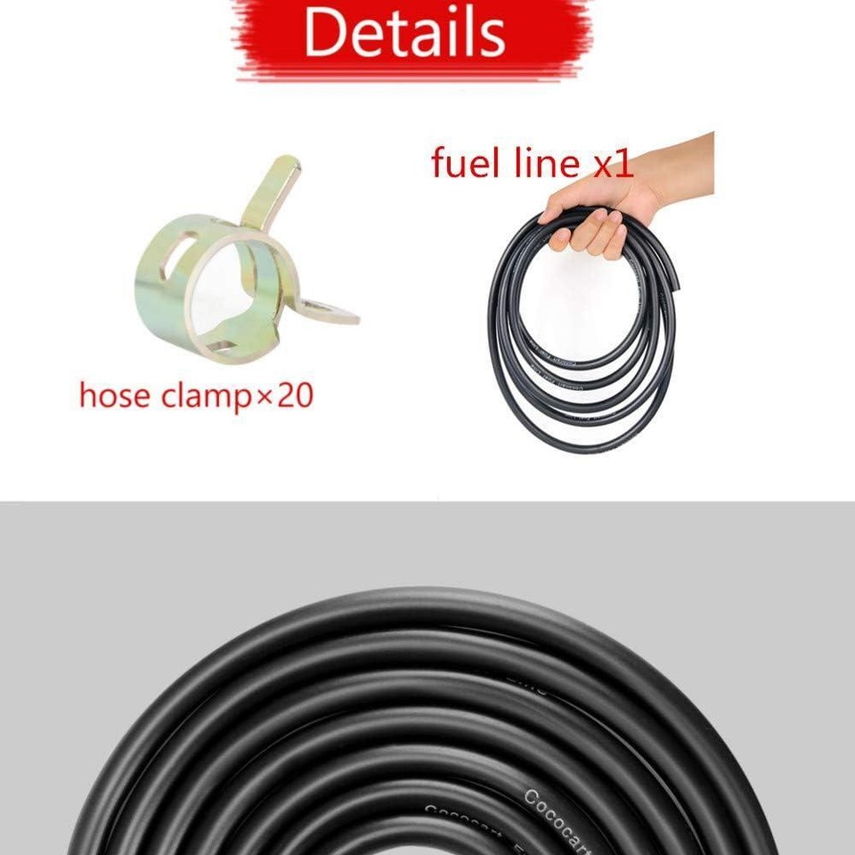 1/4 Inch ID Fuel Line Hose 10Ft + 20 Hose Clamps for Small Gas Engines ...