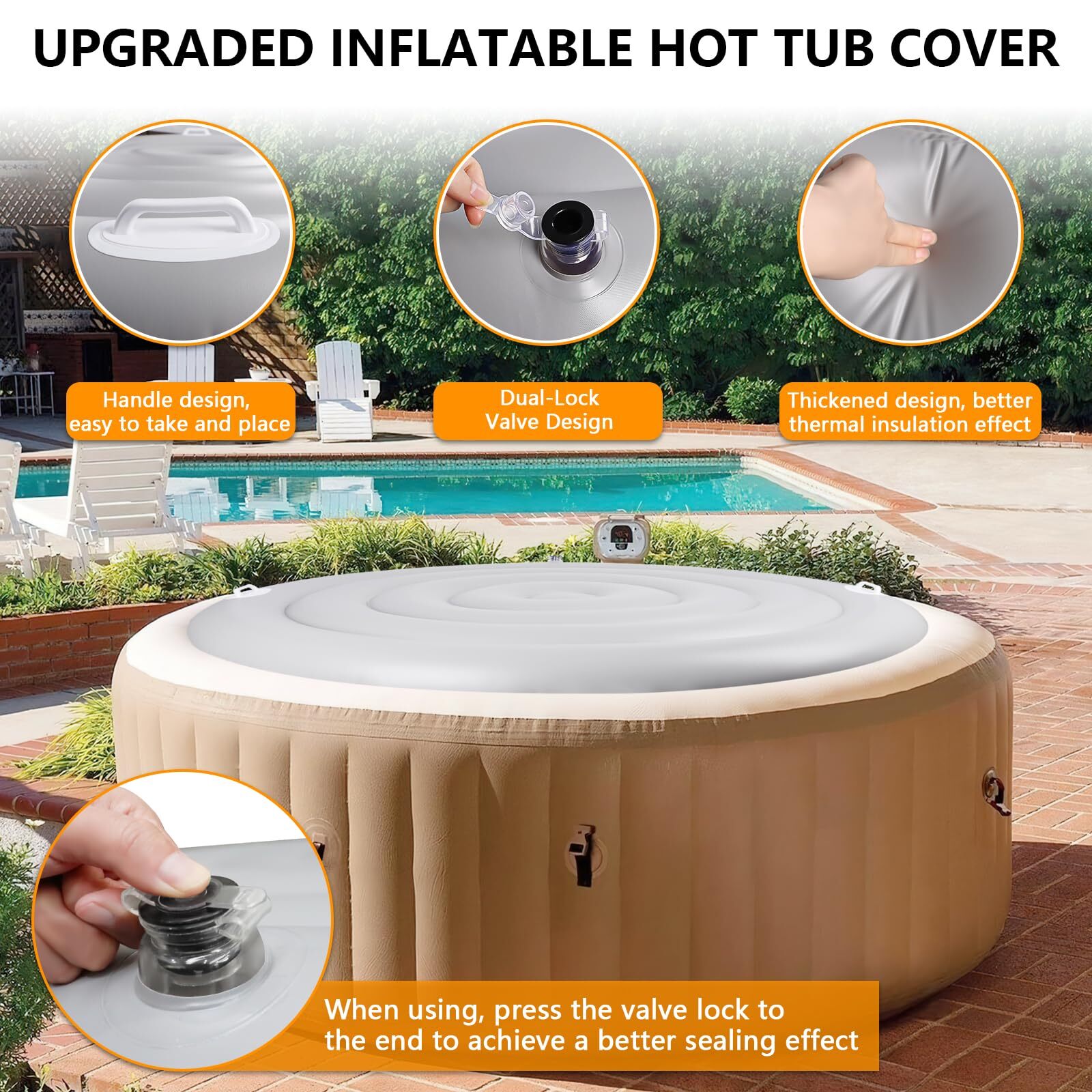"4.5 ft inflatable hot tub cover with handle, insulated hot tub lid for ...