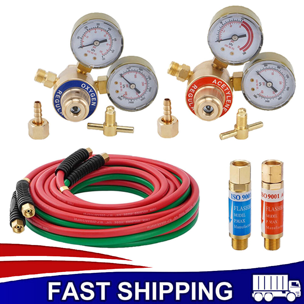 Oxygen and Acetylene Regulator Set 1/4"×25Ft Hose Welding Gas Gauges ...