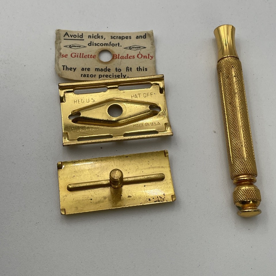 Vintage Gillette 3 Piece Safety Razor Ball End Gold Plated | eBay