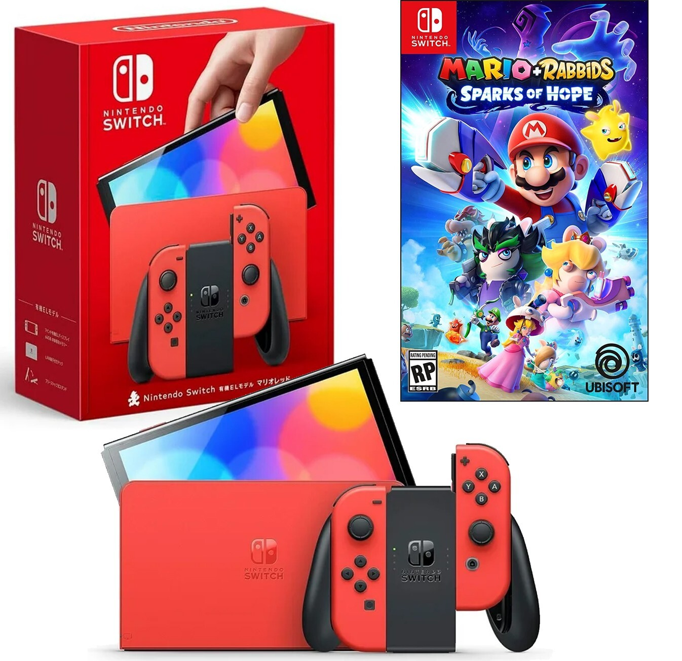 NEW Nintendo Switch OLED Mario Red LIMITED Edition +Mario Rabbids ...