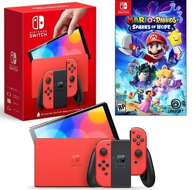 NEW Nintendo Switch OLED Mario Red LIMITED Edition +Mario Rabbids ...
