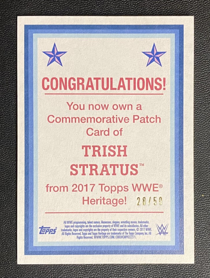 TRISH STRATUS 2017 Topps WWE Heritage COMMEMORATIVE PATCH RELIC BLUE ...