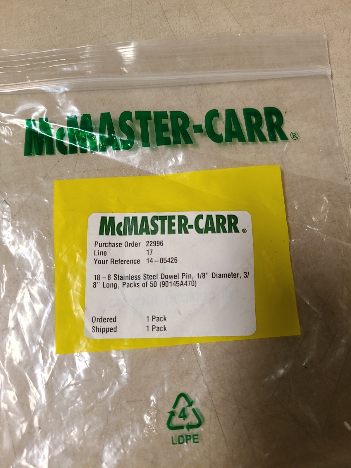 McMaster Carr 18-8 Stainless Steel Dowel Pin Pack of 50 (90145A470) | eBay