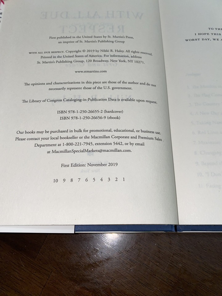 NIKKI HALEY SIGNED AUTOGRAPH "WITH ALL DUE RESPECT" BOOK - 1ST FIRST ...