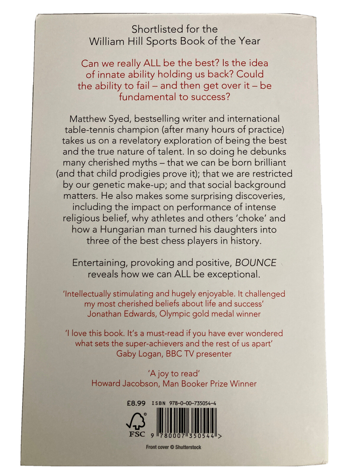 Bounce: The Myth of Talent and the Power of Practice By Matthew Syed ...