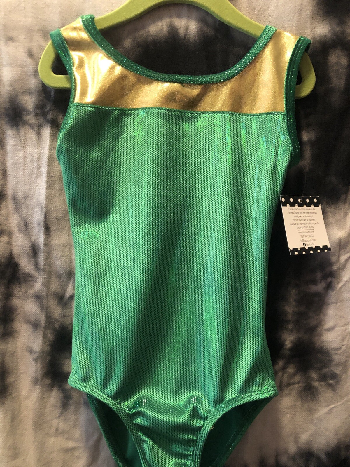 NWT LIZATARDS Gymnastics Dance LEOTARD child medium CM GREEN GOLD ...