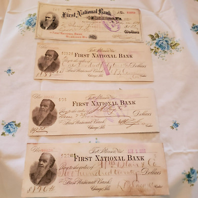 VTG Ephemera Canceled Checks 1886, 1887, 1889 First Nat'l Bank ...