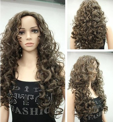 Women's Wig Long Wavy Curly Wig Ladies Hair Fluffy Wig Dark Brown Wig ...